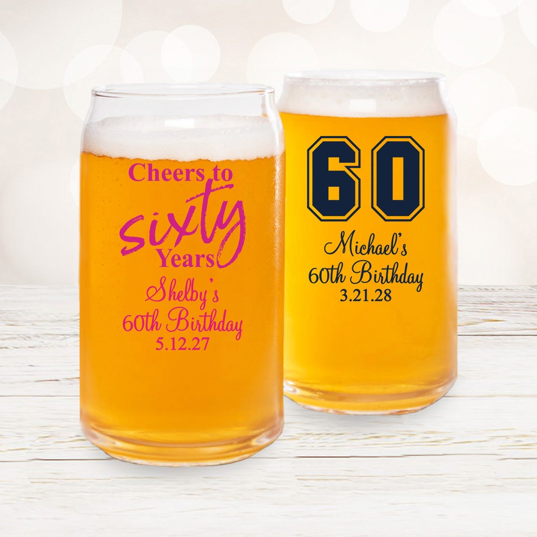 Set of 24 Birthday Favors, 60th Birthday Personalized Can Glass Favors, Sixtieth Birthday Favors ...