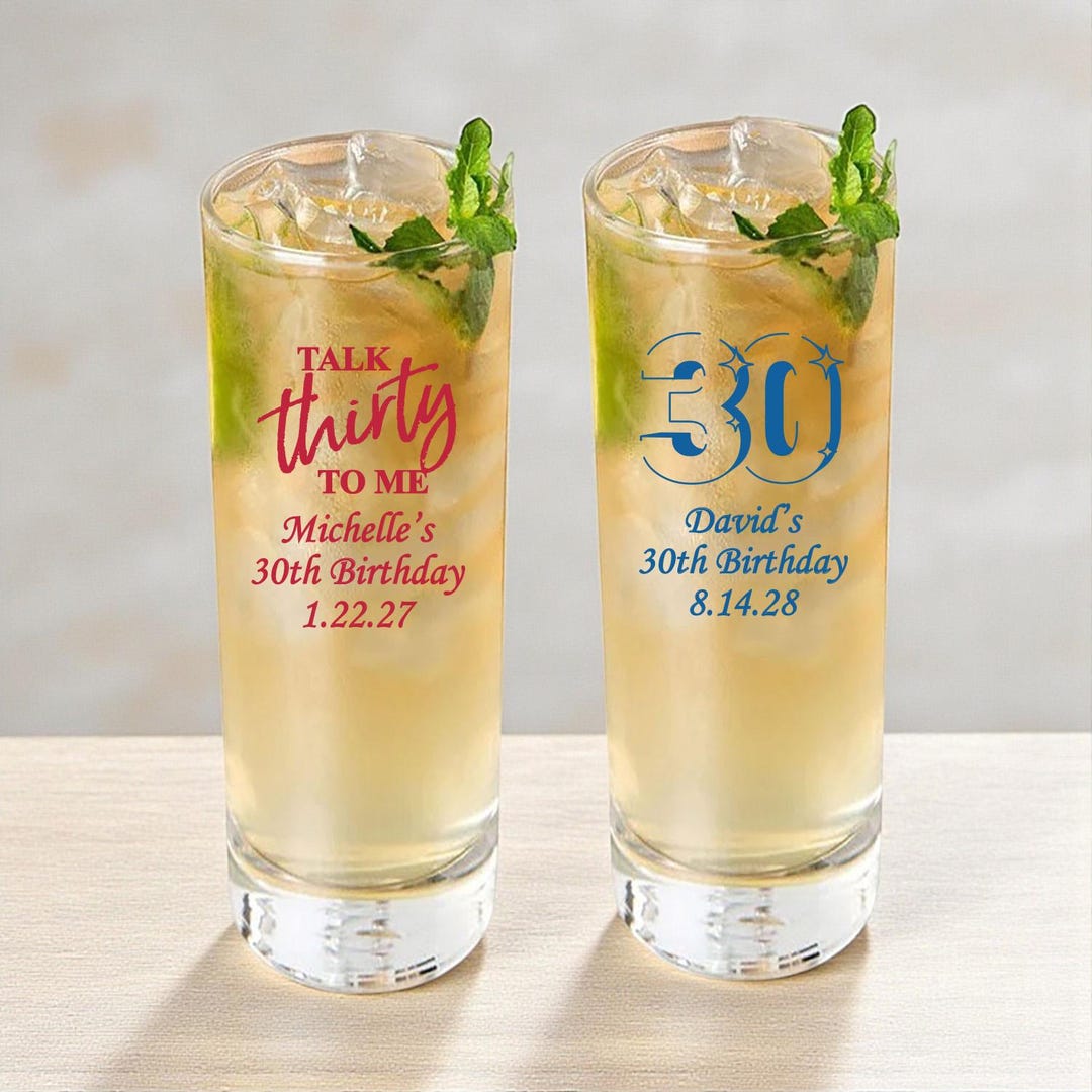 Personalized 30th Birthday Shot Glasses: Set of 24, Tall Shooter Favors ...