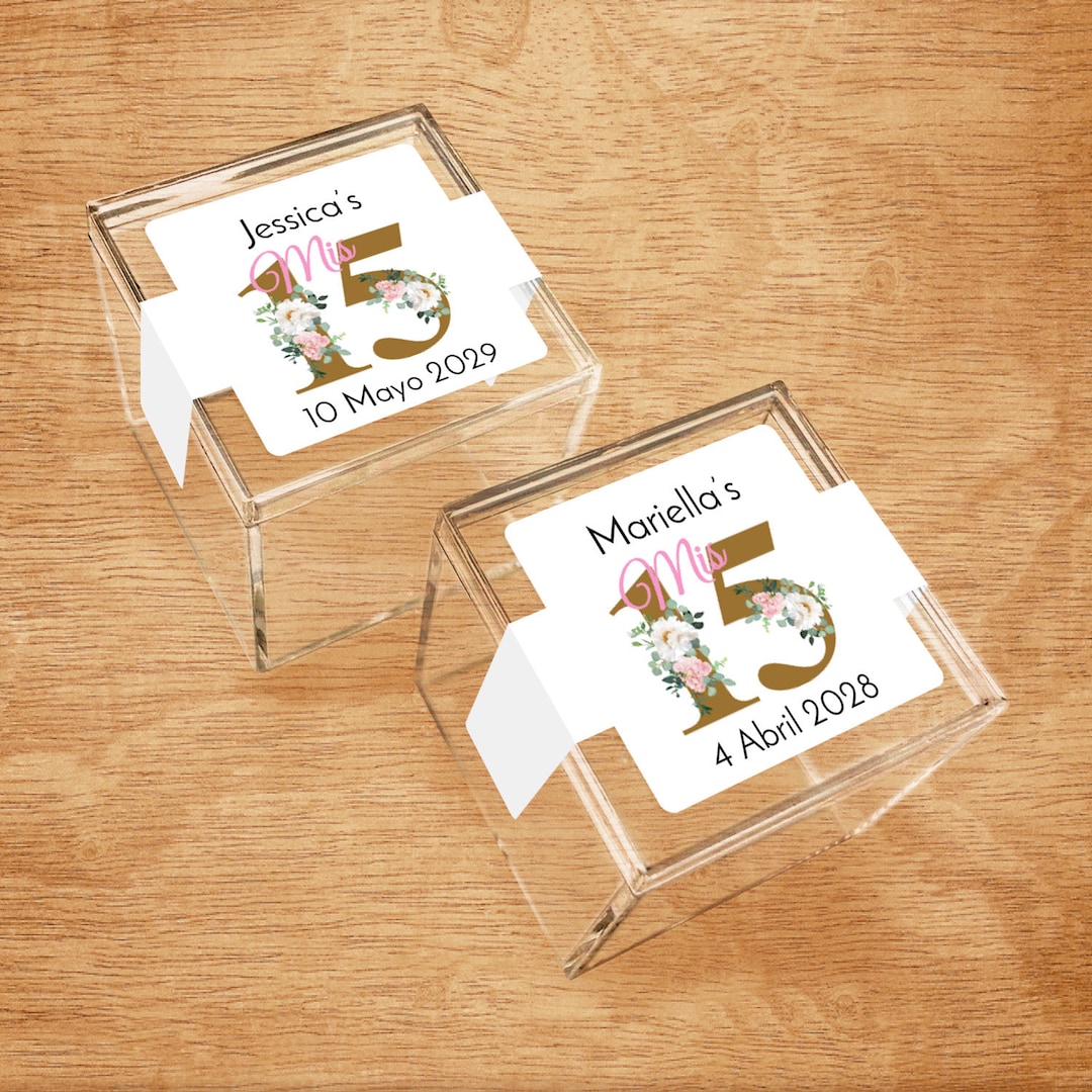 Set of 10 Mis 15 Quince Personalized Clear Acrylic Square Cubes Treat ...