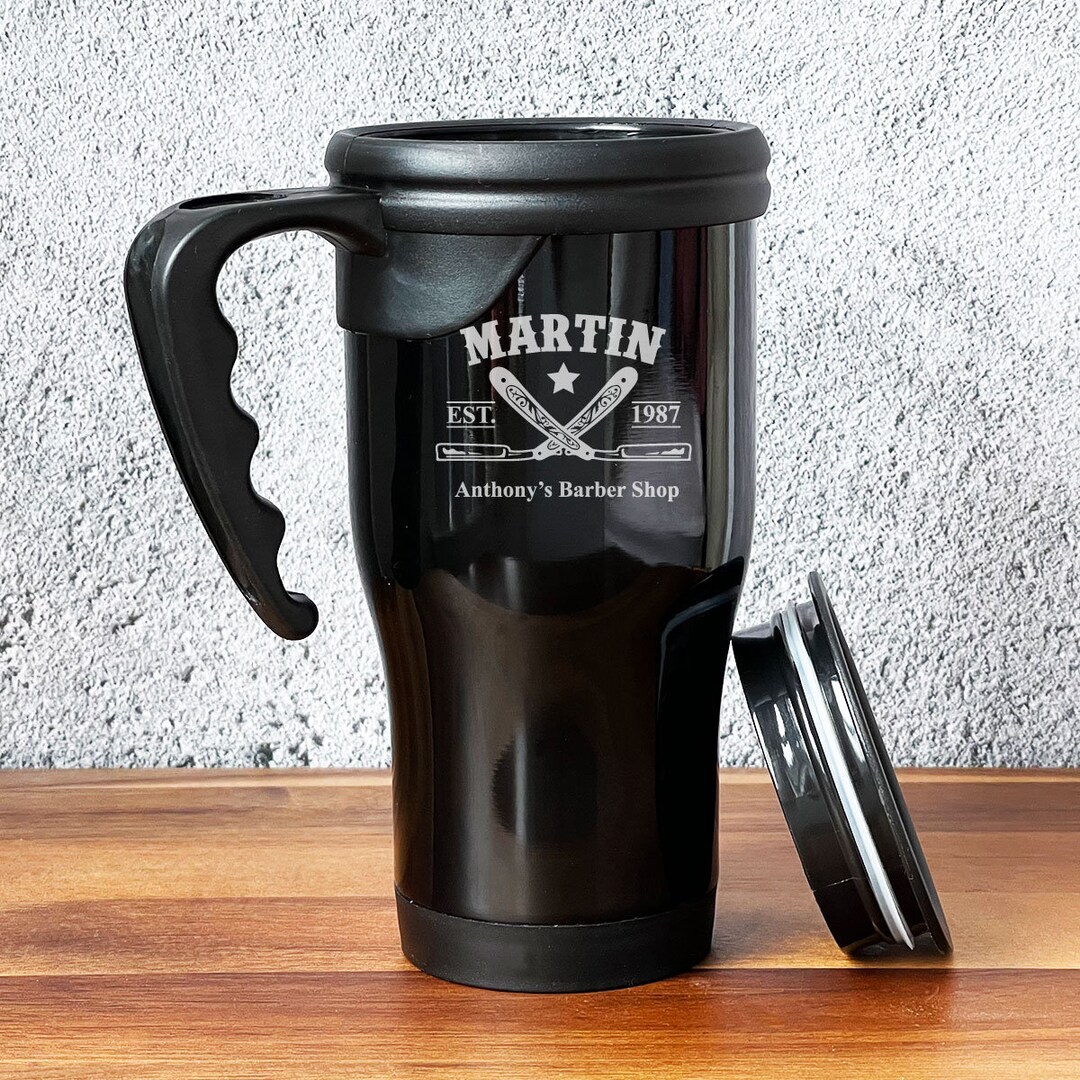 Personalized Barber Travel Mug: Engraved Stainless Steel Coffee Mug, 14 ...
