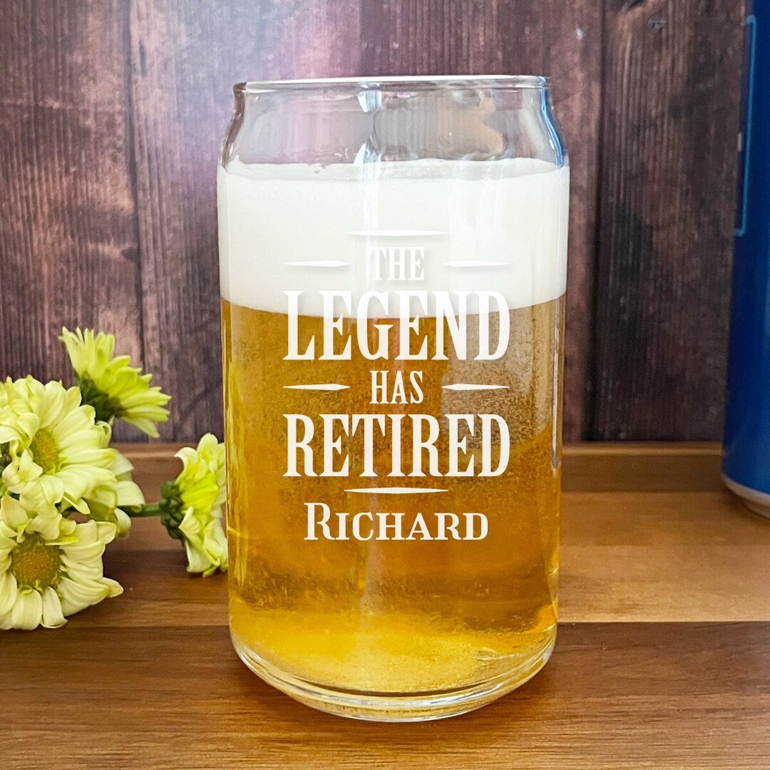 Personalized Retirement Beer Can Glass: the Legend Has Retired - Etsy