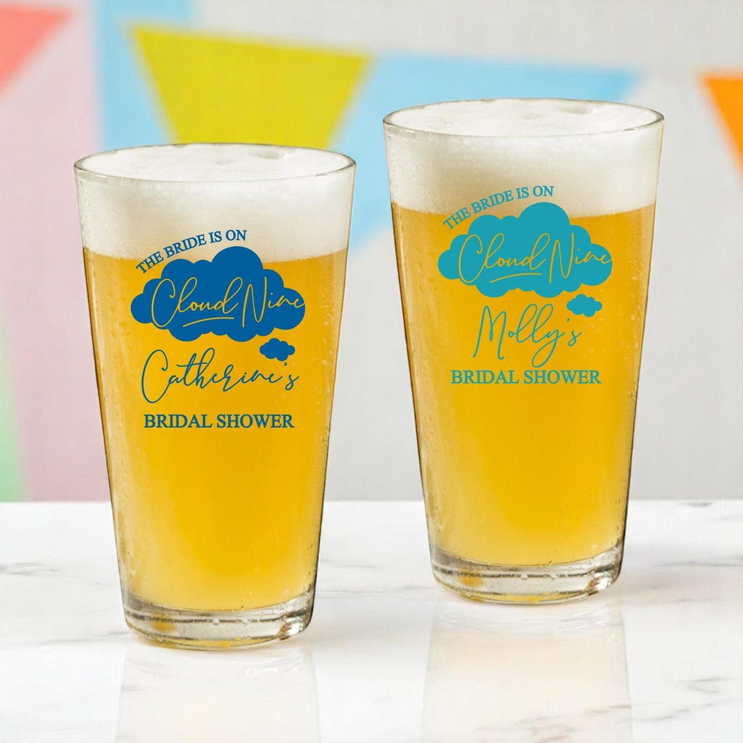 Set of 24 the Bride is on Cloud Nine Personalized Pint Beer Glass ...