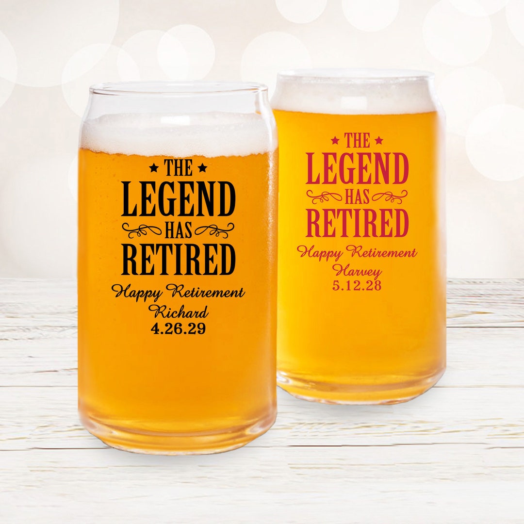Personalized Retirement Beer Can Glass: the Legend Has Retired, Party ...