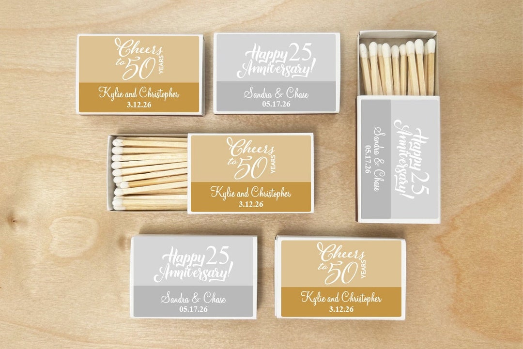 Set of 50 Personalized White Matches With Wedding Anniversary Labels ...