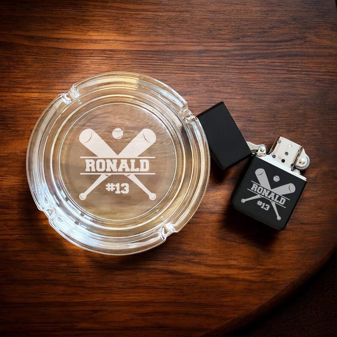 Baseball Personalized Engraved Round Cigarette Ashtray Lighter, Round ...