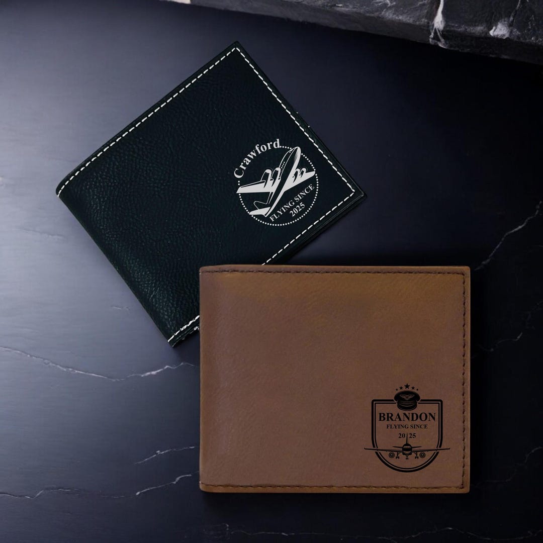 Aviator Personalized Engraved Leather Bi-fold Wallets, Personalized ...