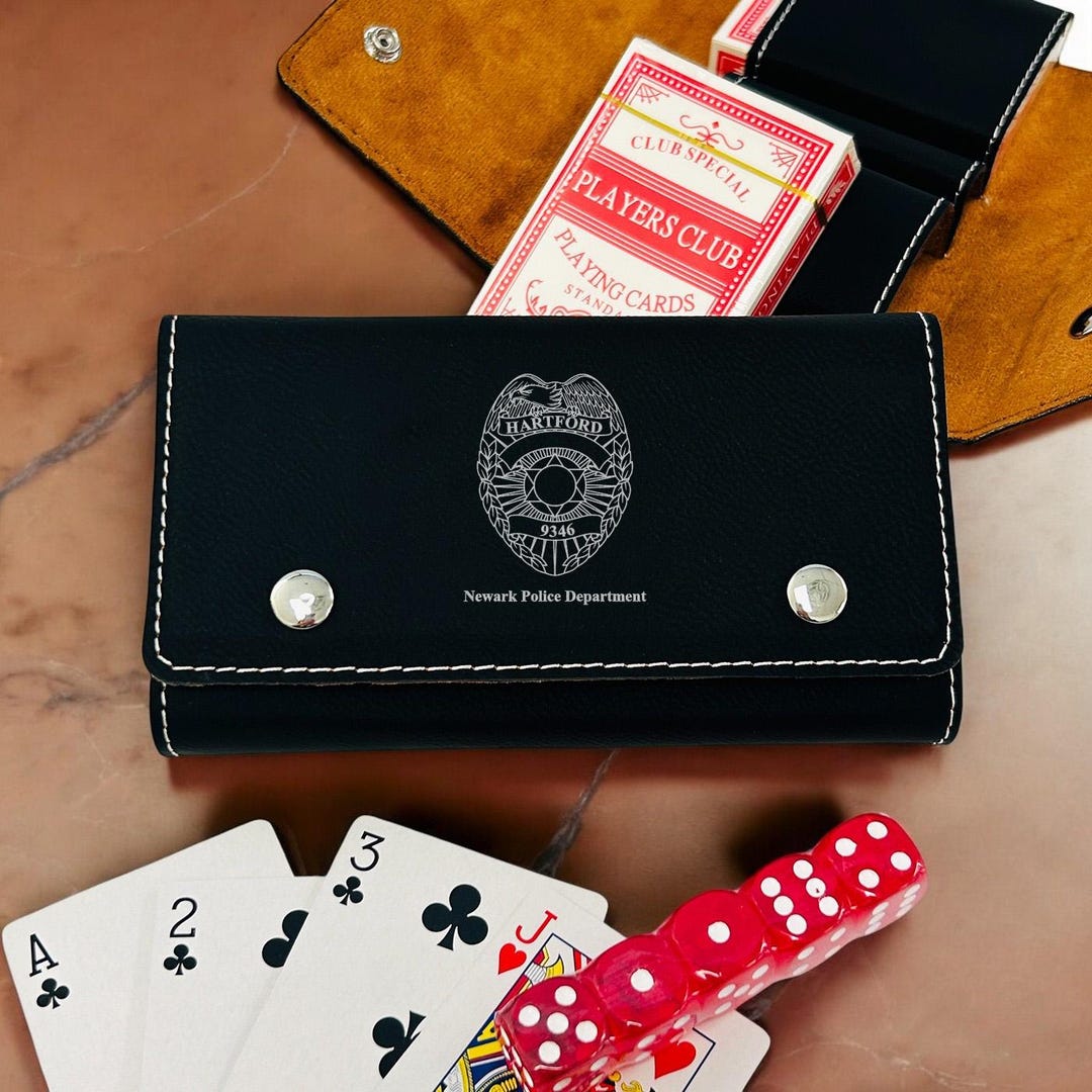 Personalized Police Badge Faux Leather Playing Card & Dice Set - Etsy