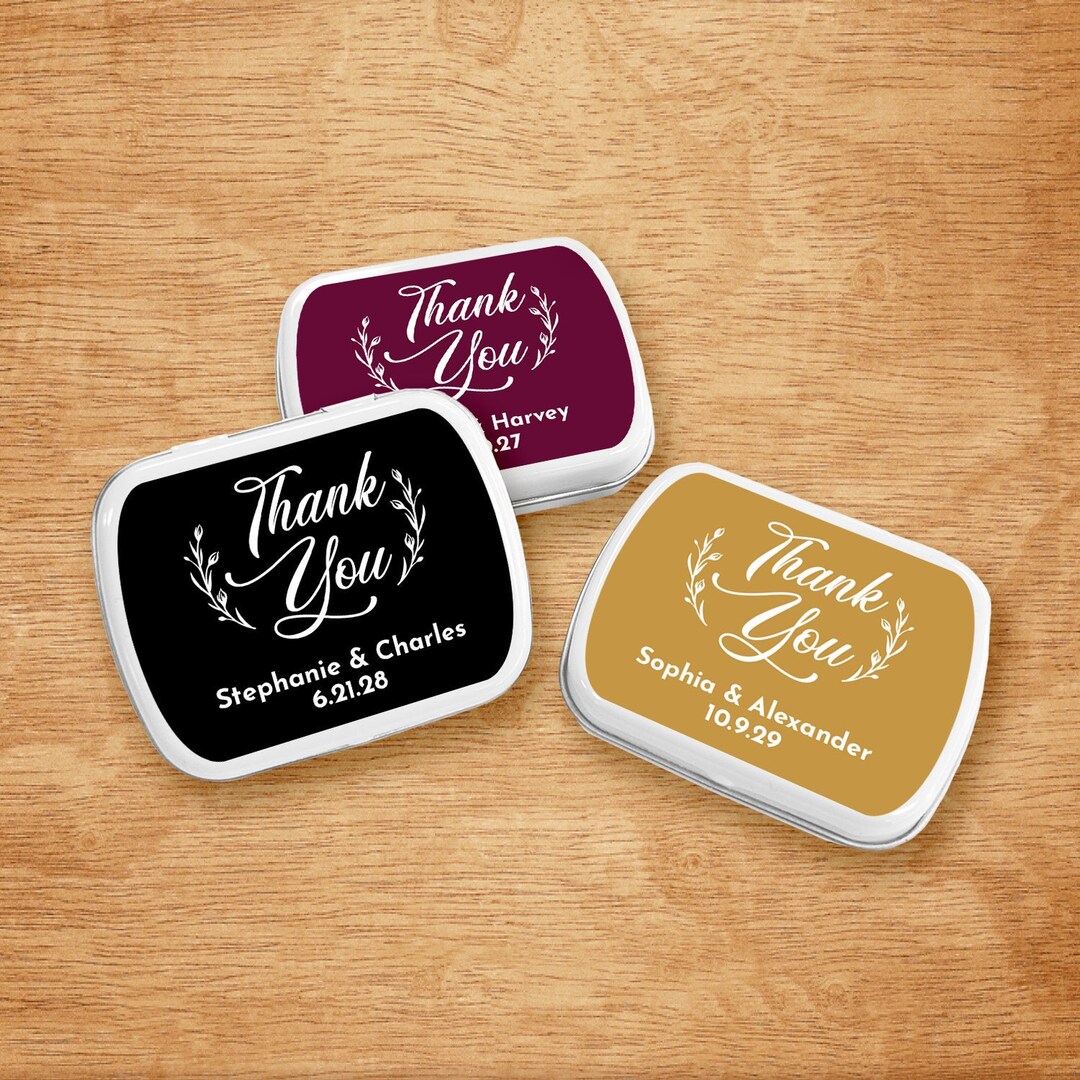 Set of 12 Thank You Personalized White Mint Tin Favors, Gratitude Thank ...