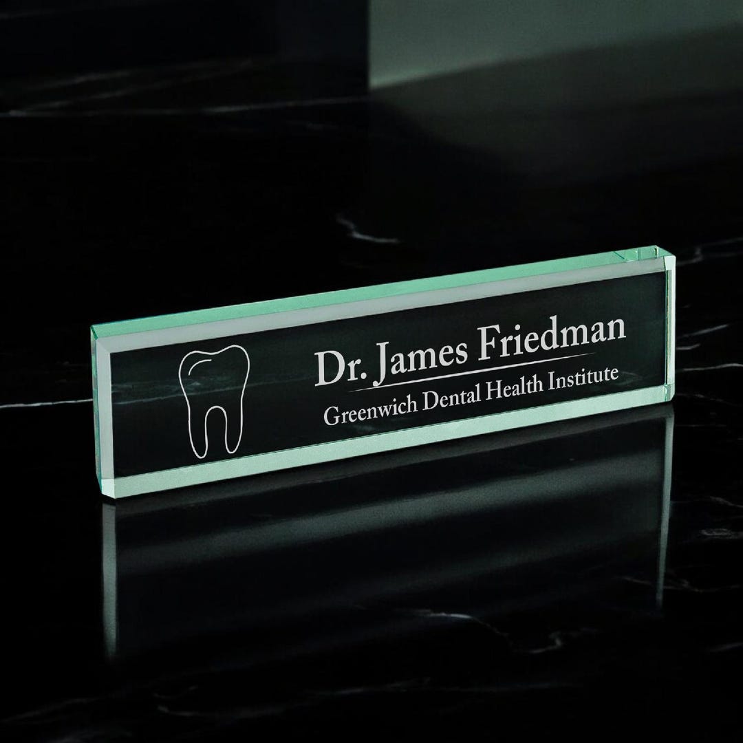 Dental Engraved Personalized Glass Desk Name Plate, Dentist Desk Name ...