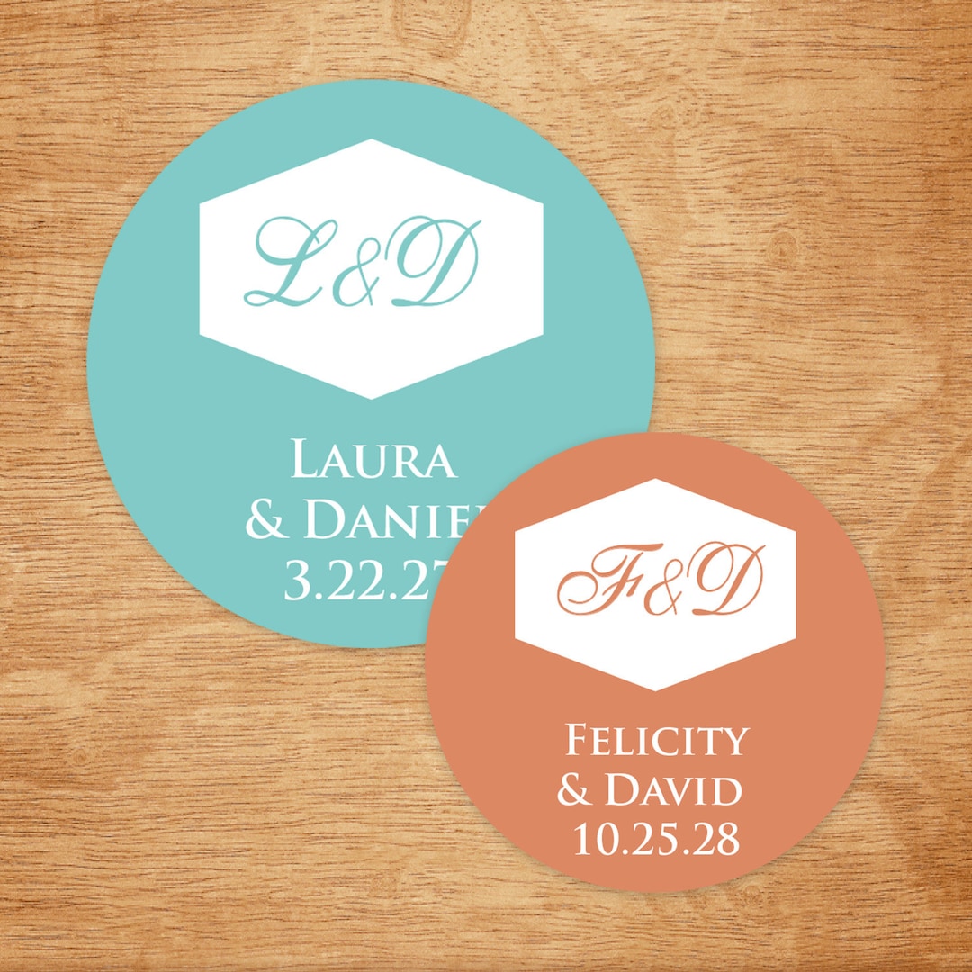 Set of 24 Initial Custom Round Labels for Favors, Wedding Personalized ...