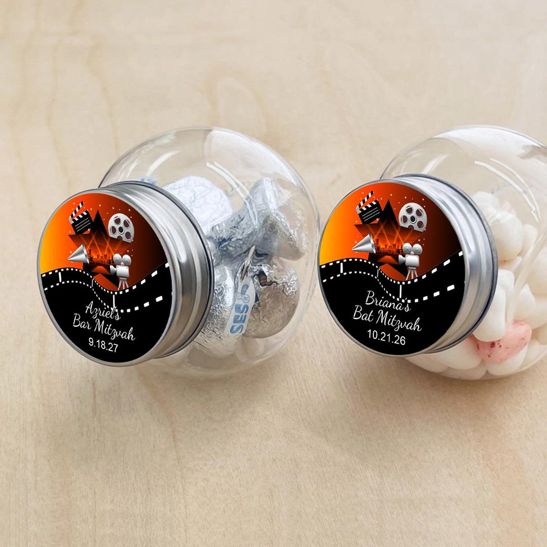 Set of 12 Hollywood Personalized Mini Glass Candy Jar Favors, Bar Bat ...