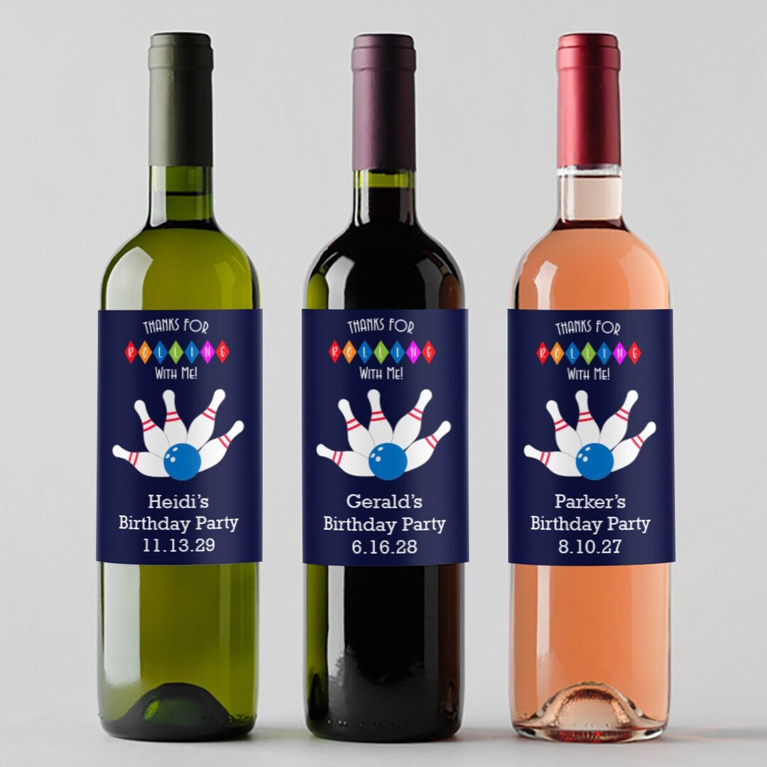 Personalized Bowling Birthday Wine Bottle Labels - Party Favors - Etsy