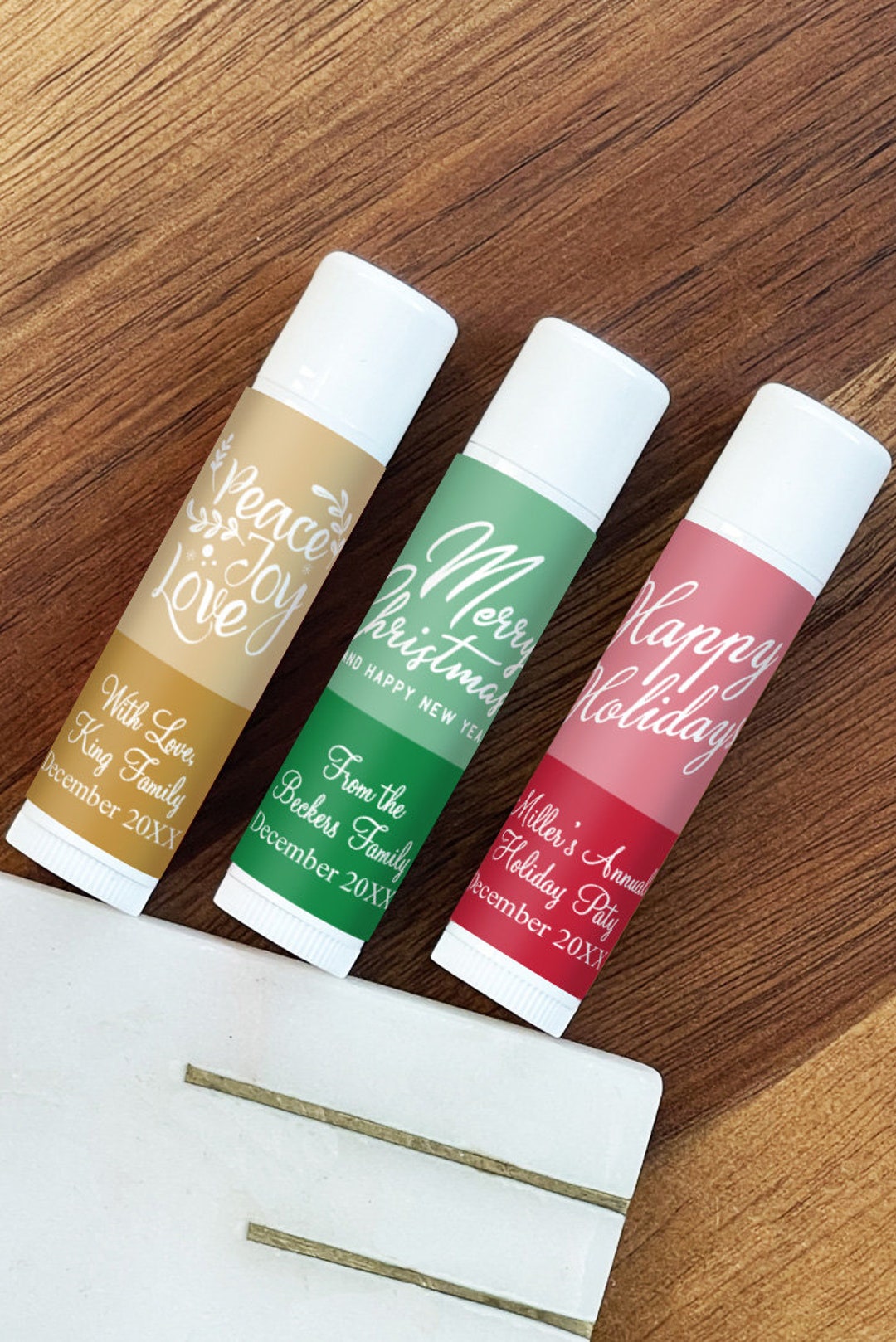 Set of 12 Custom Happy Holidays Personalized Lip Balm With Labels ...