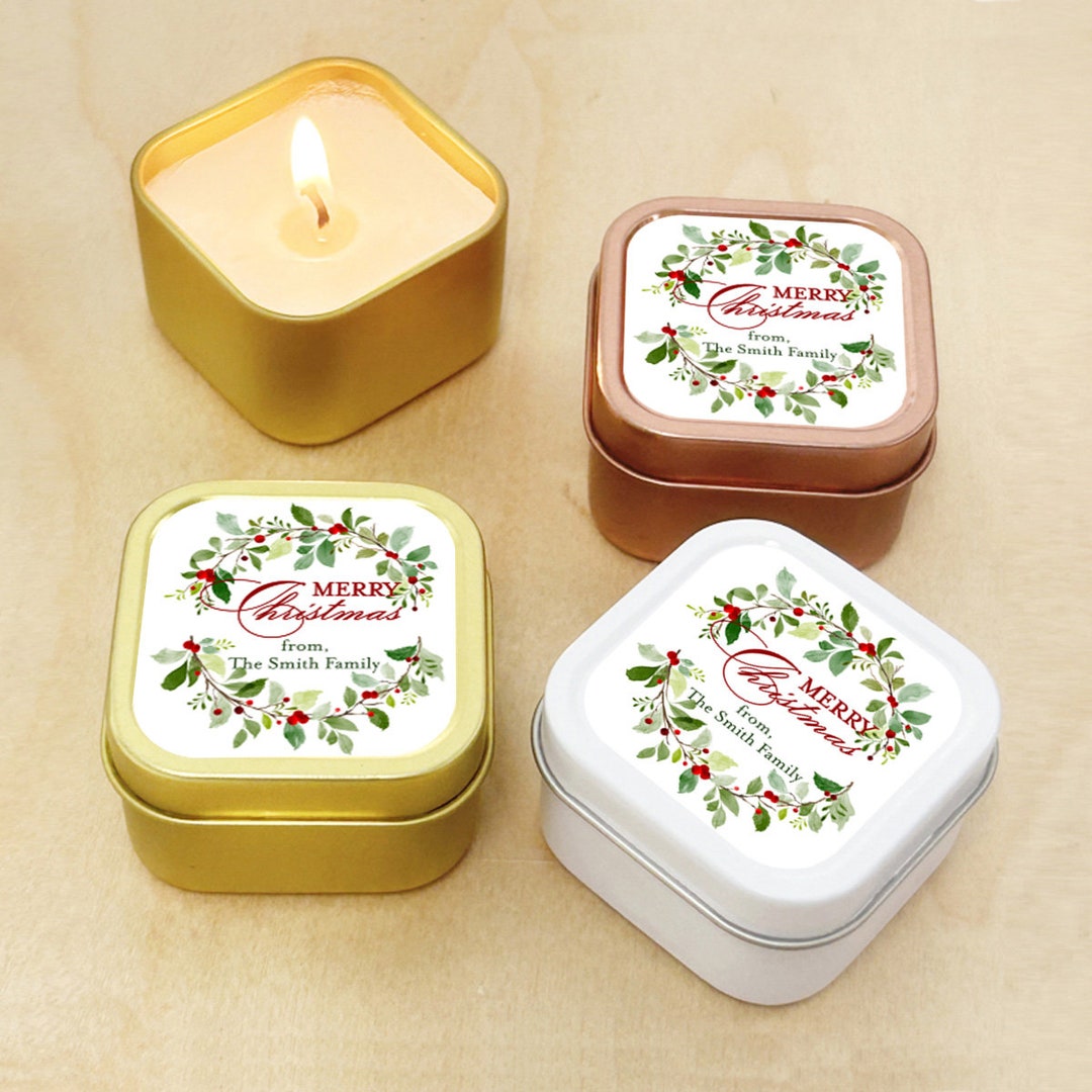 Set of 12 Merry Christmas Personalized Travel Candle Tins, Happy ...