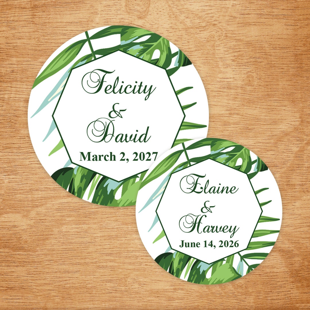 Palm Leaf Personalized Favor Labels: Tropical Wedding, Bridal Shower ...