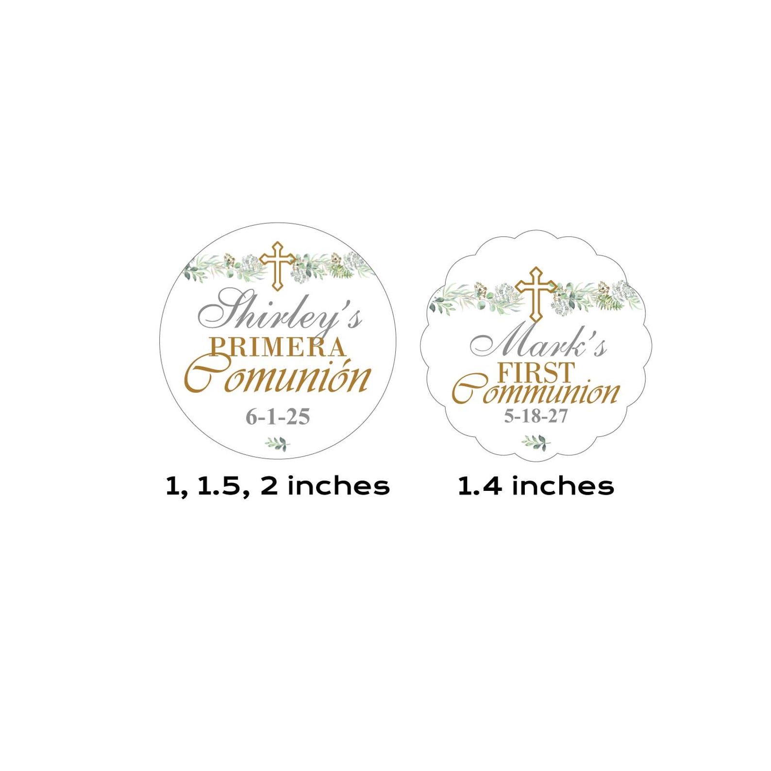 Personalized First Communion Round Labels: Floral Cross, Set of 24 - Etsy