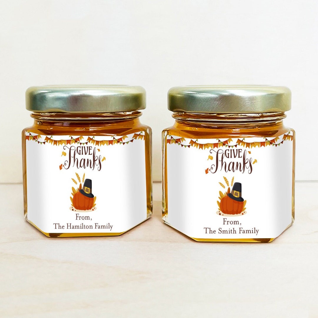 Set of 12 Give Thanks Personalized Mini Honey Jar Favors, Thanksgiving ...