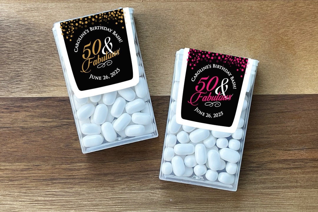 Set of 12 Birthday 50 and Fabulous Personalized Tic Tac Candy Favors ...