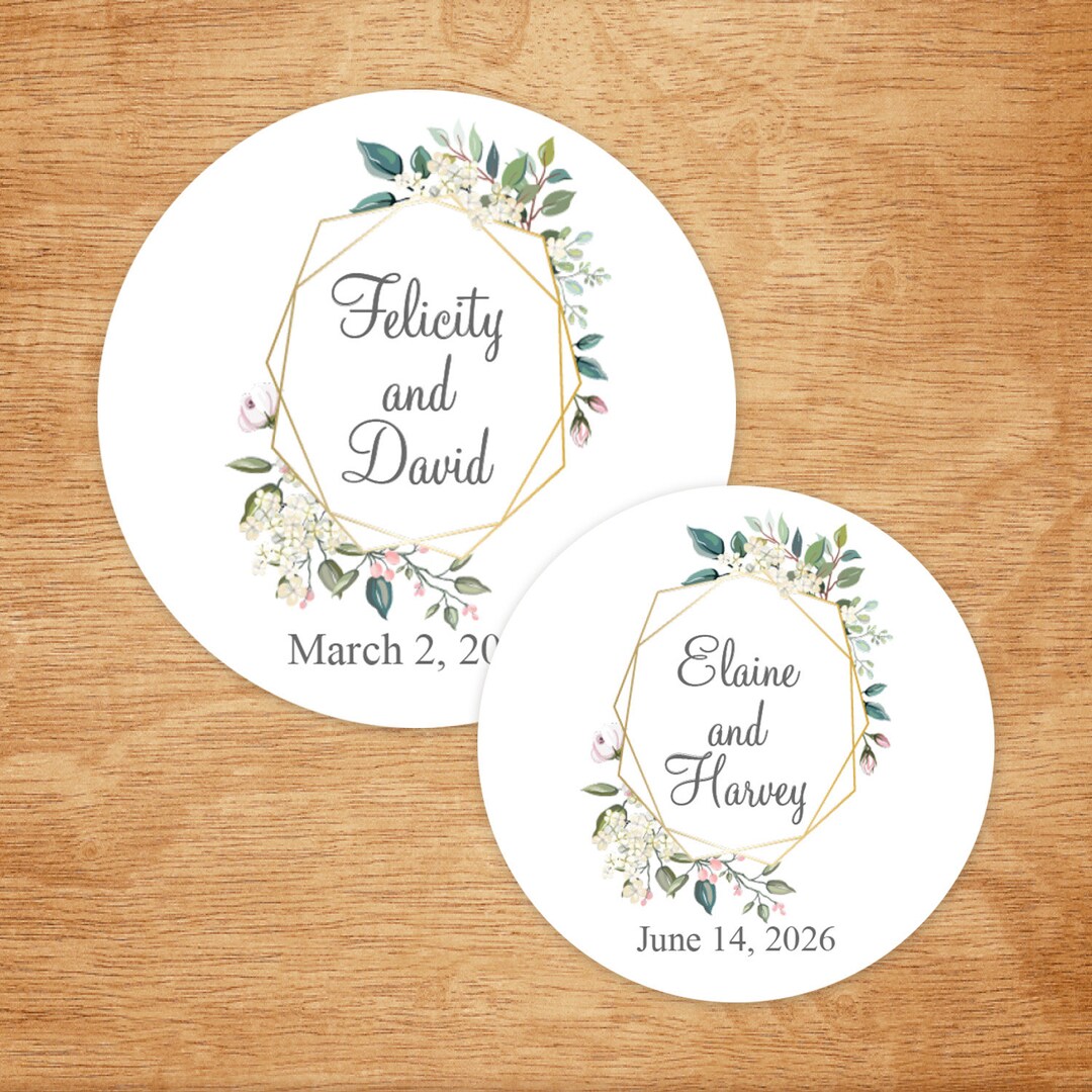 Set of 24 Floral Frame Personalized Favor Labels, Floral Frame Wedding ...