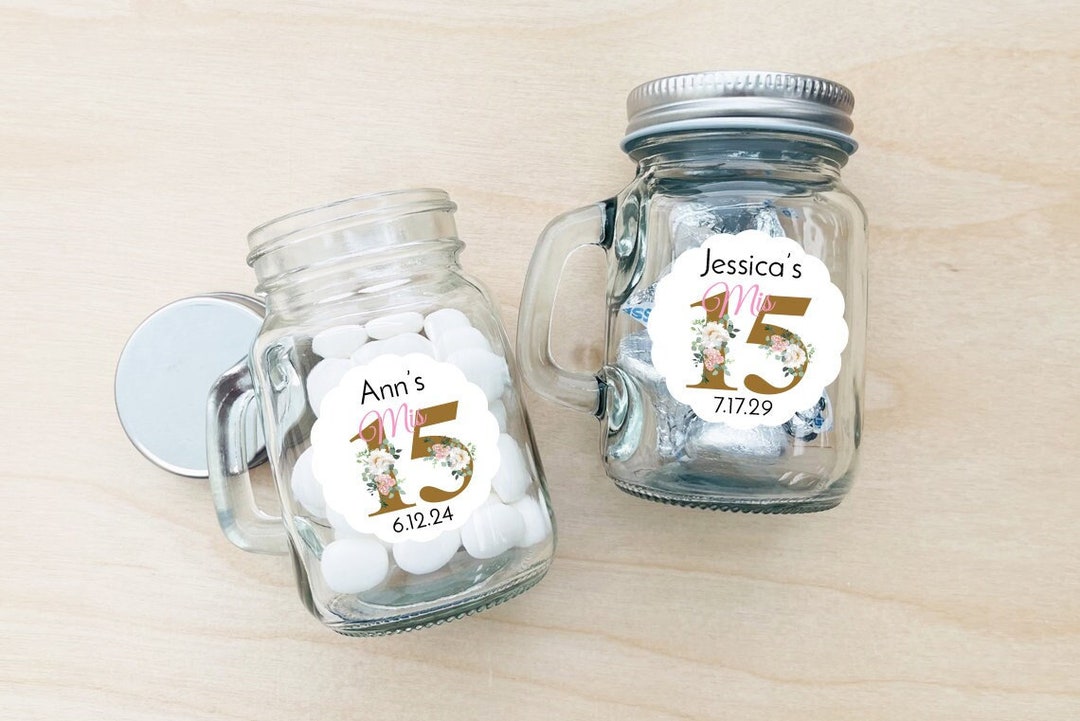 Set of 12 Mis 15 Quince Flowers Personalized Mini Mason Jar Glass ...