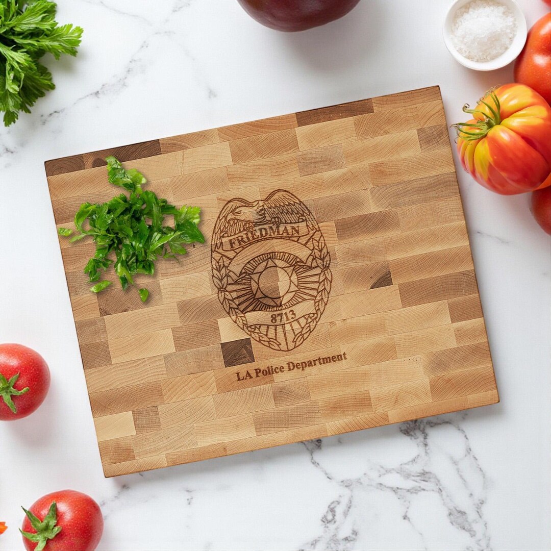 Police Badge Personalized Butcher Block Cutting Board, Gifts for Police ...