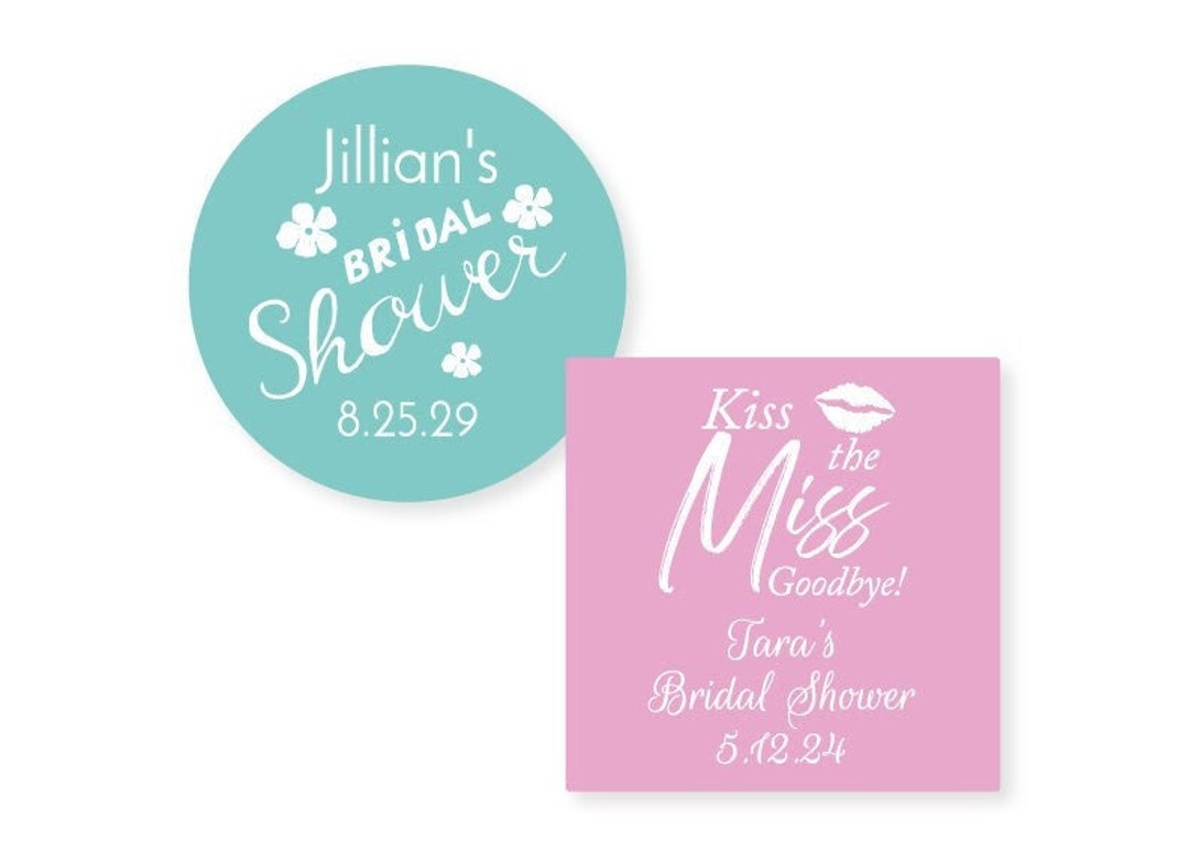 Set Of 24 Bridal Shower Personalized Round Or Square Labels Etsy