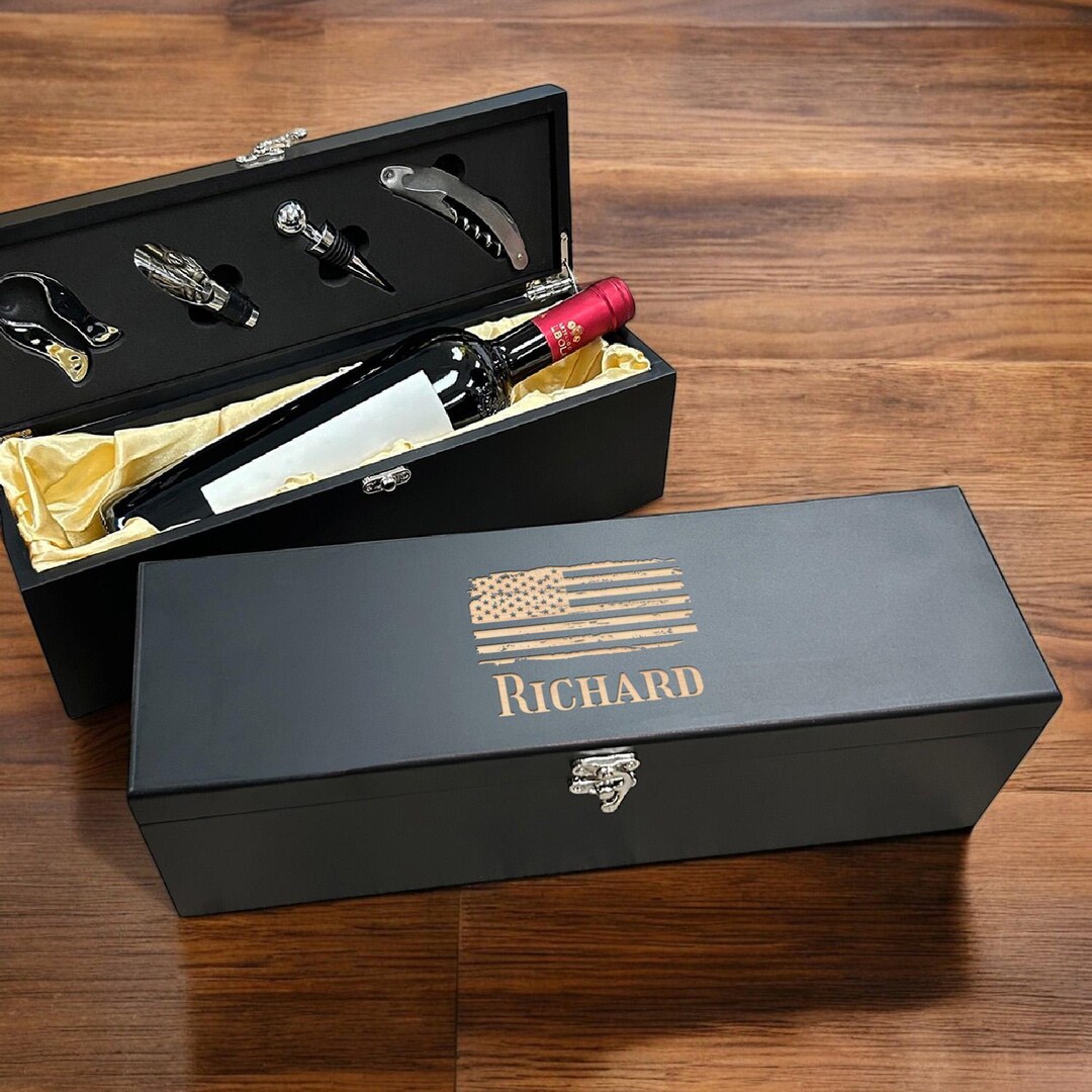 American Flag Personalized Wine Gift Box Set, Custom & Personalized ...