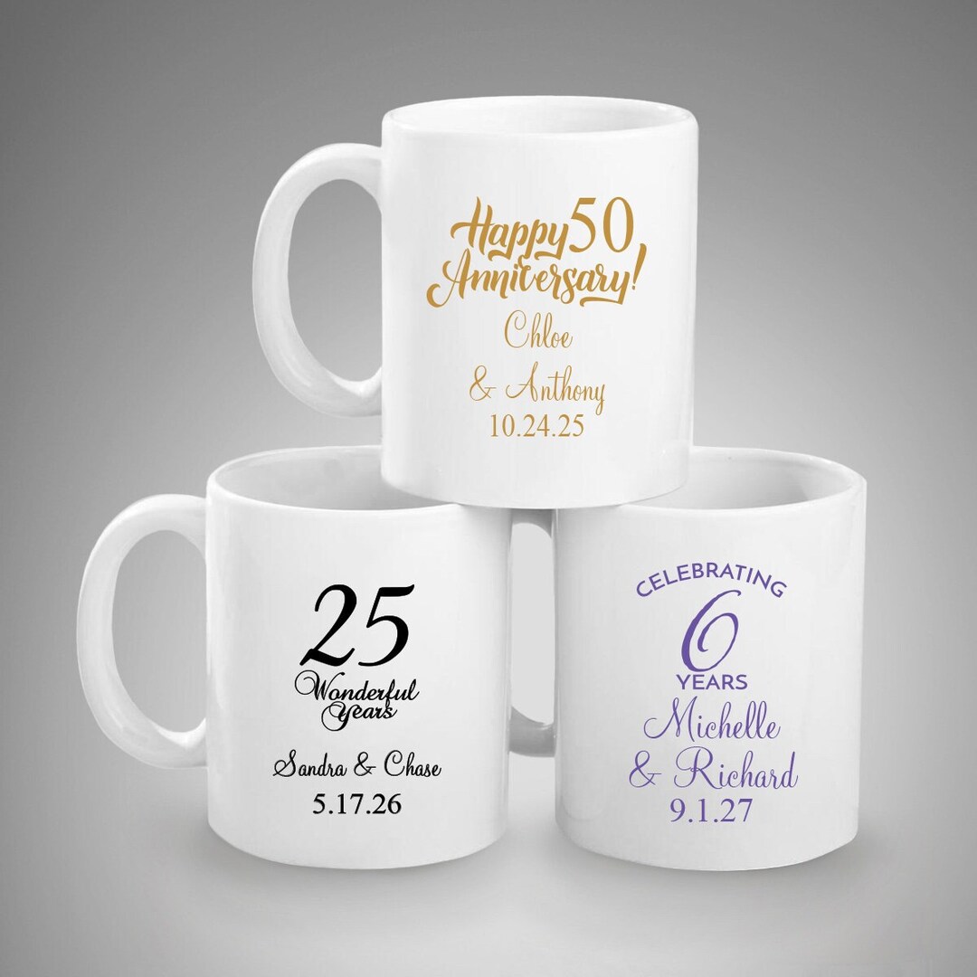 Set of 12 Anniversary Custom Ceramic White Coffee Mug Favors, Wedding ...