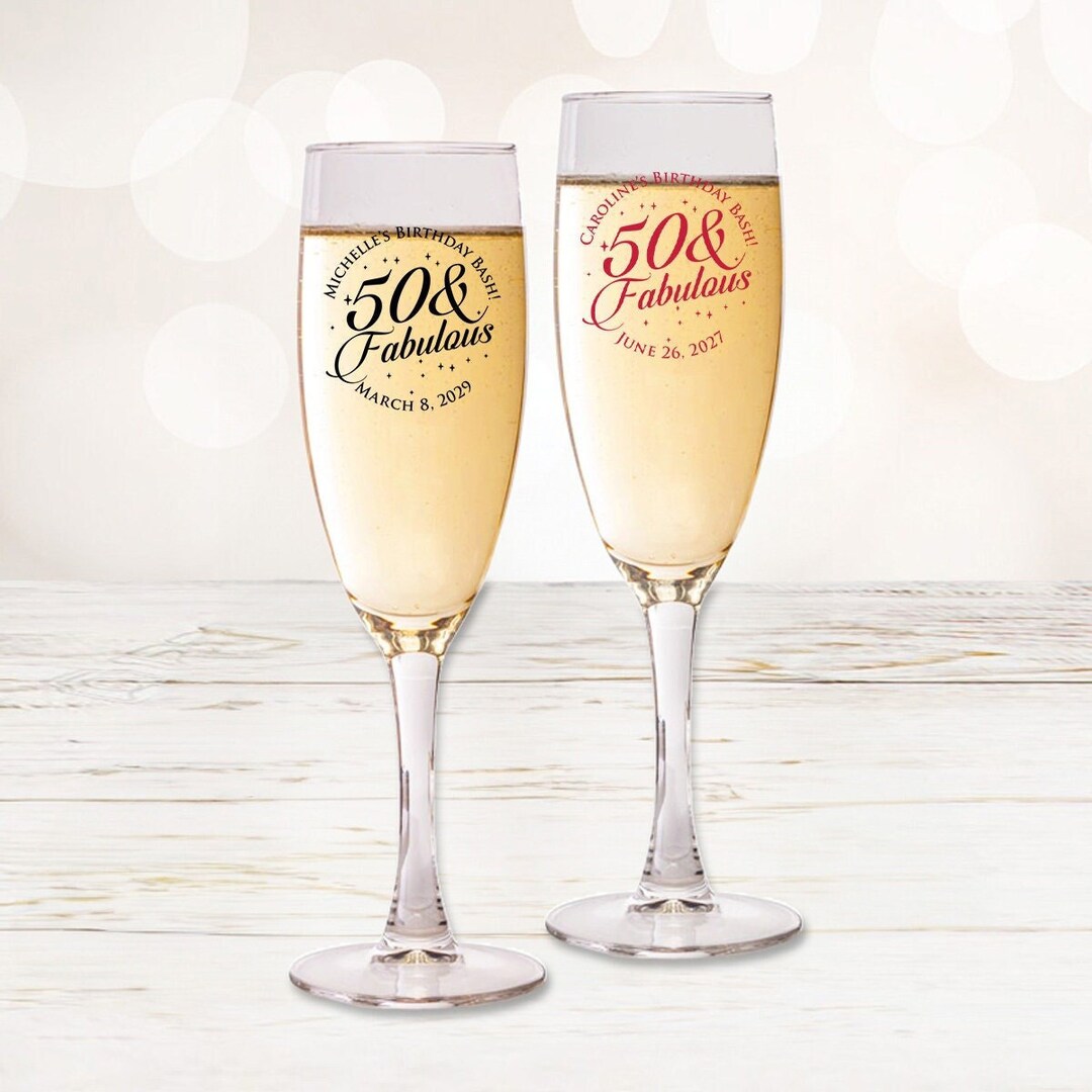 Set of 24 Birthday 50 and Fabulous Personalized Champagne Glass With ...