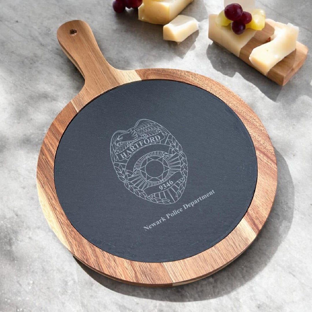 Personalized Police Badge Slate Cheese Board: Acacia Wood Paddle - Etsy