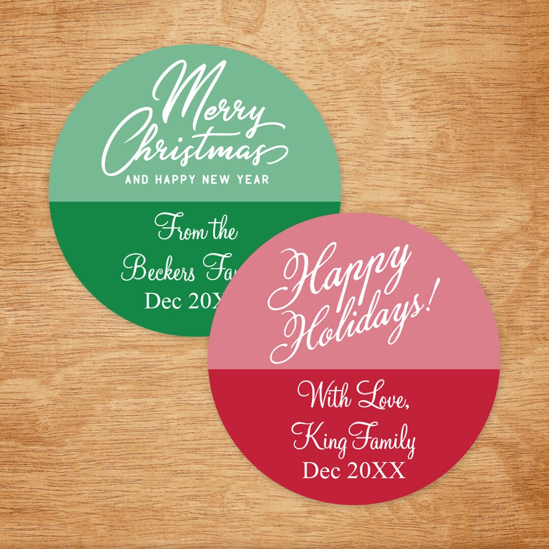 Set of 24 Custom Happy Holidays Personalized 2 Inches Favor Labels ...