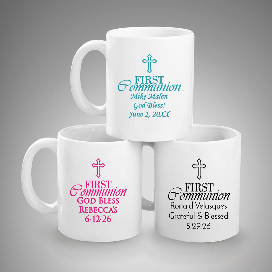 Set of 12 First Communion Cross Personalized White Ceramic 10 Oz Coffee ...