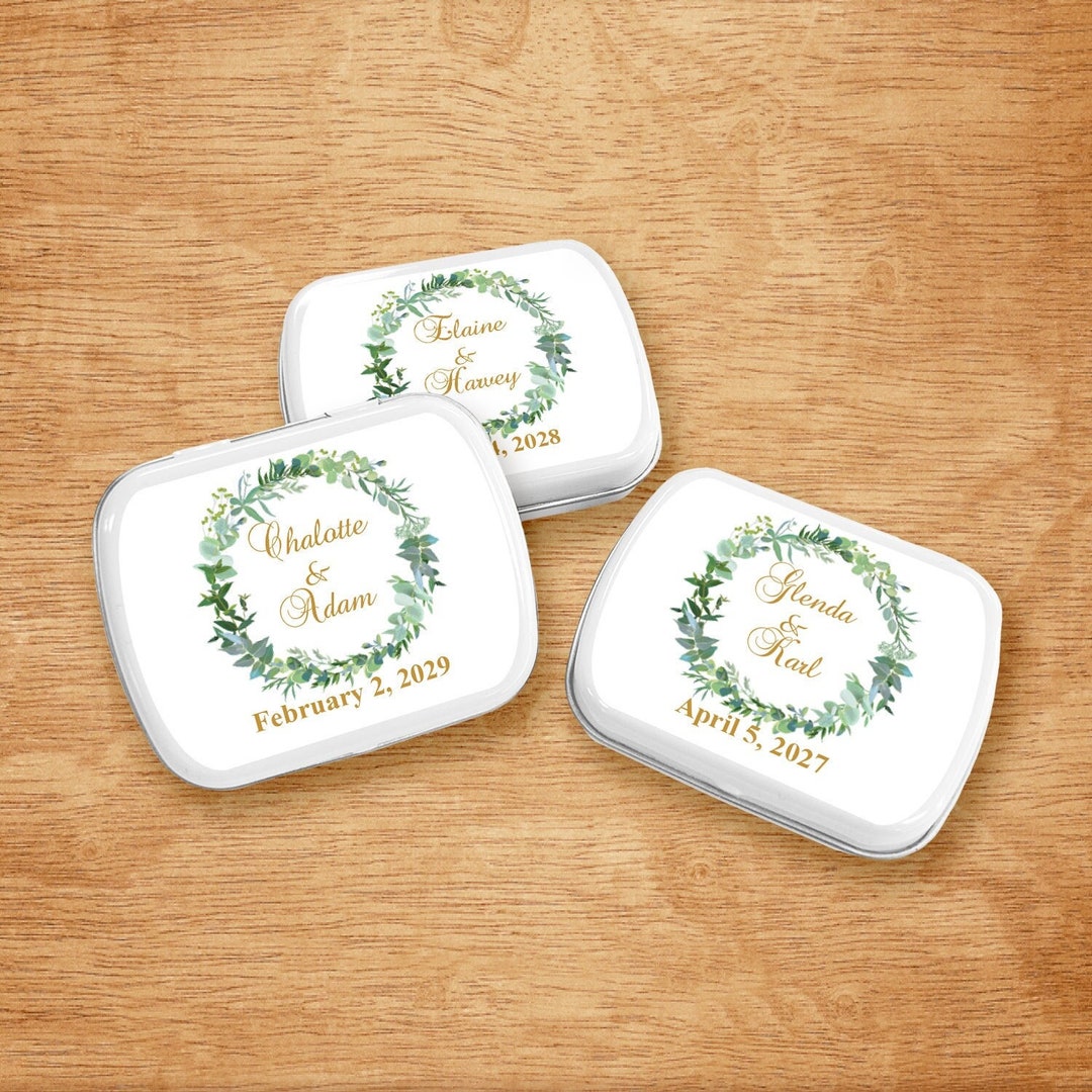 Set of 10 Love Wreath Personalized Wedding Empty White Mint Tin Favors ...