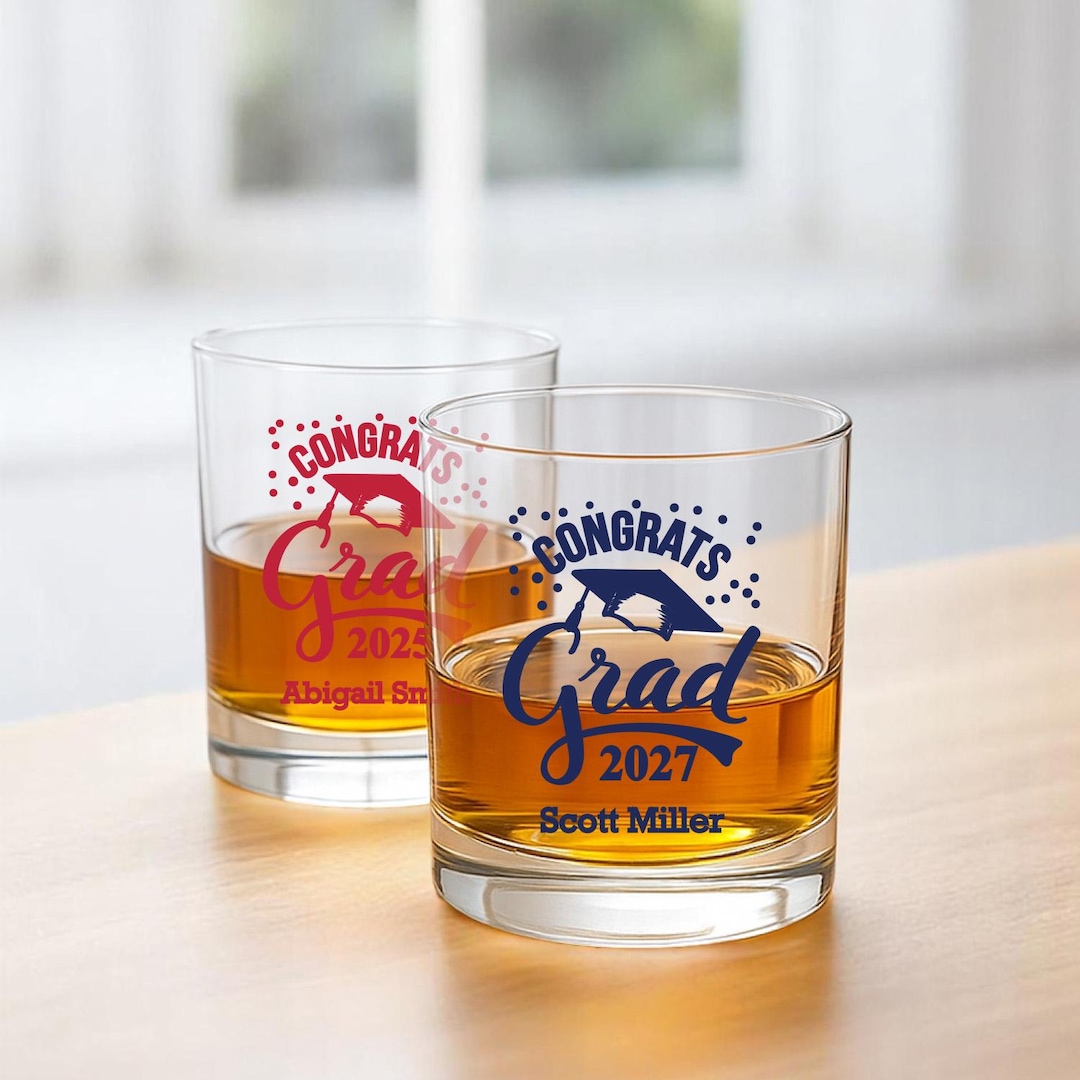 Set of 24 Congrats Grad Personalized Printed Whiskey Rock Glass Party ...