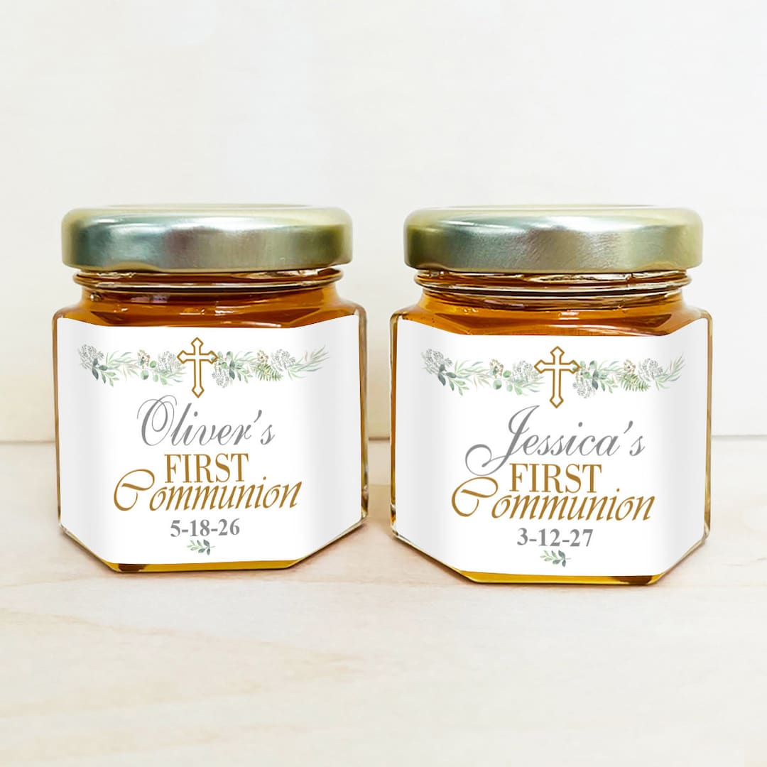 Set of 12 First Communion Flowers Personalized Mini Jar With Honey or ...