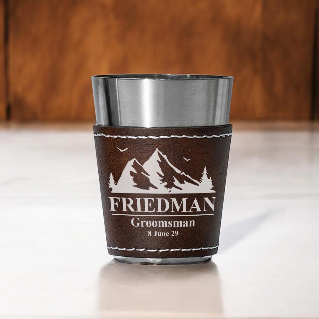 Personalized Leather Wrapped Shot Glass: Engraved Groomsmen Gift - Etsy