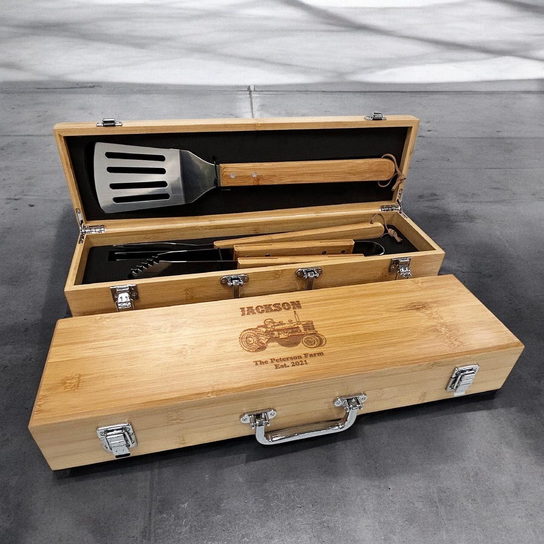 Tractor Personalized Bamboo BBQ Case Utensil Set, Farm Tractor Gift ...