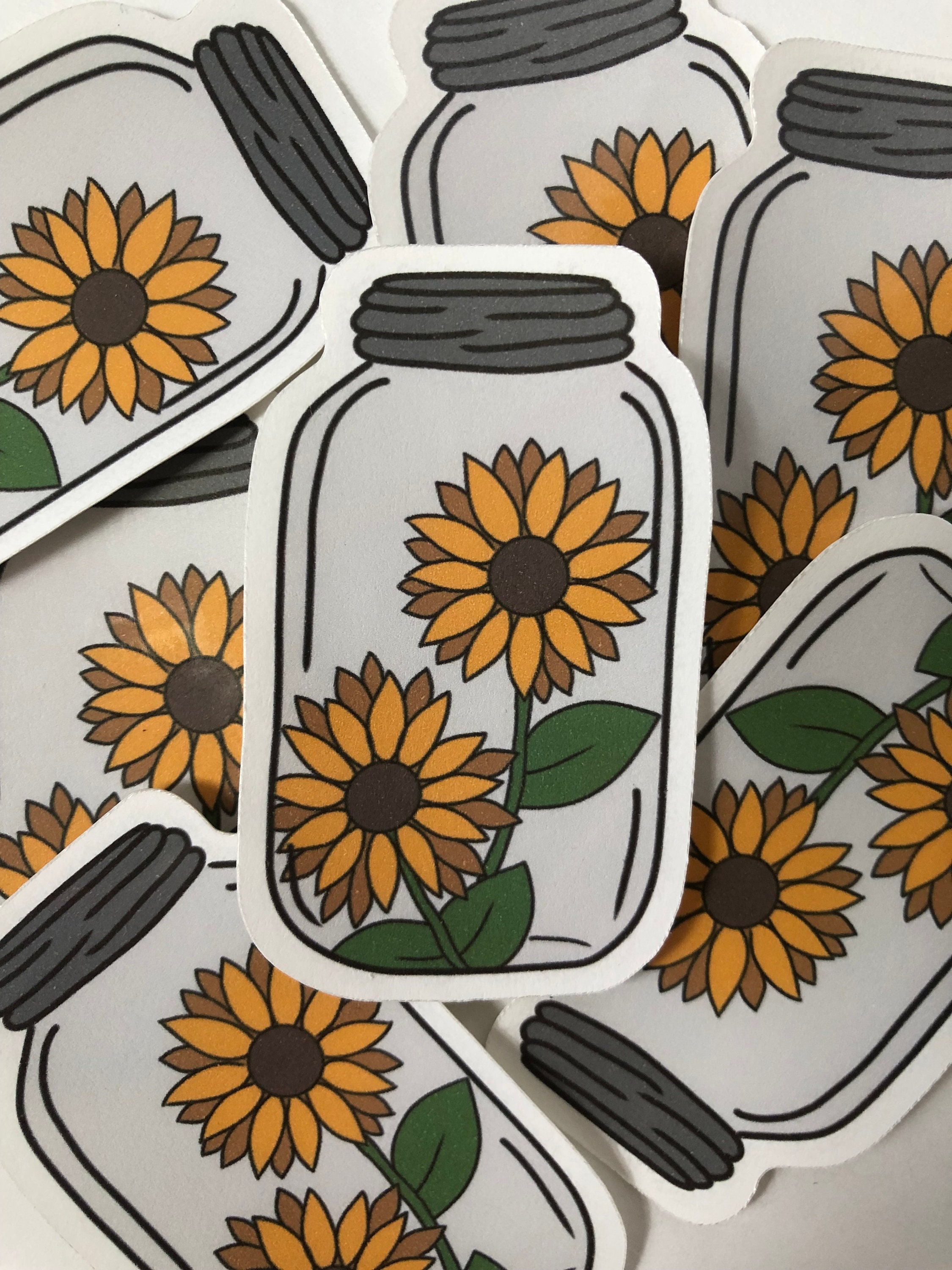 Sunflower in Jar Sticker Flower Nature Design Mason Jar | Etsy