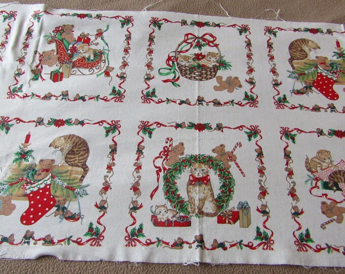 Vintage Christmas Kitty Panel - Etsy