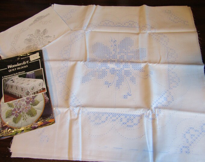 Vintage Stamped Quilt Blocks: Violets (3 Blocks) - Etsy