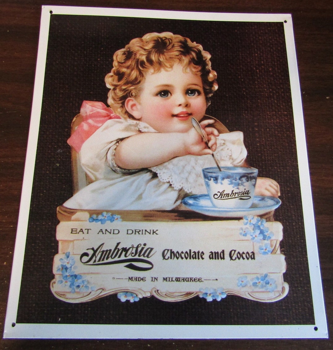 Vintage Ambrosia Chocolate and Cocoa Tin Advertising Sign - Etsy