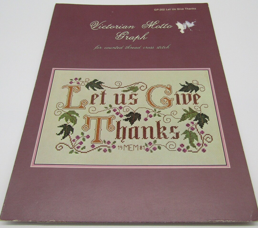 Vintage Cross Stitch Leaflet: Victorian Motto Graph- Let Us Give Thanks ...