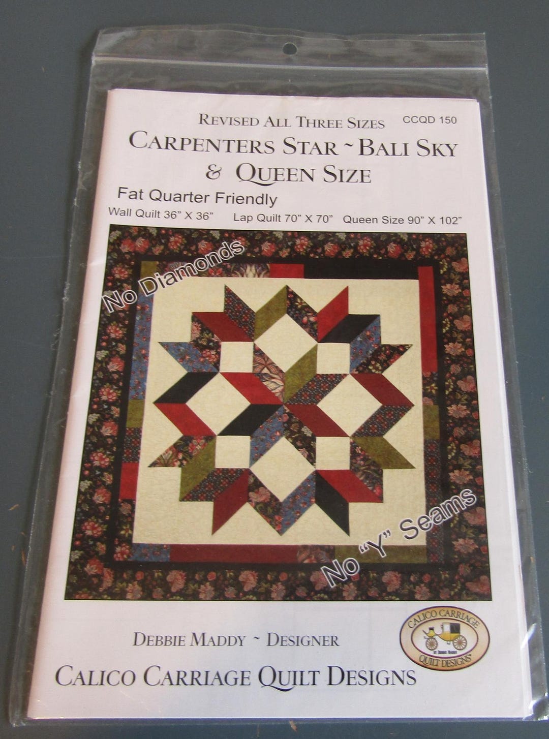 Calico Carriage Quilt Pattern: Carpenters Star, Bali Sky, Queen Size - Etsy