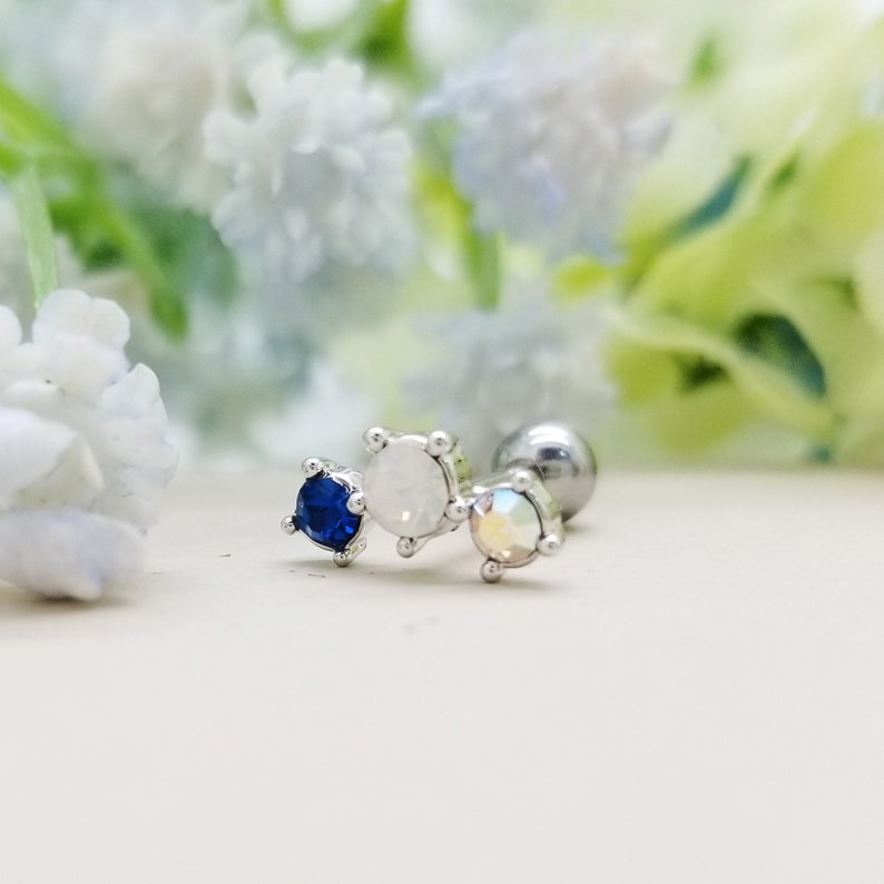 16G Deep Blue, White Moonstone, AB Stone Combo Earring/ Cartilage ...