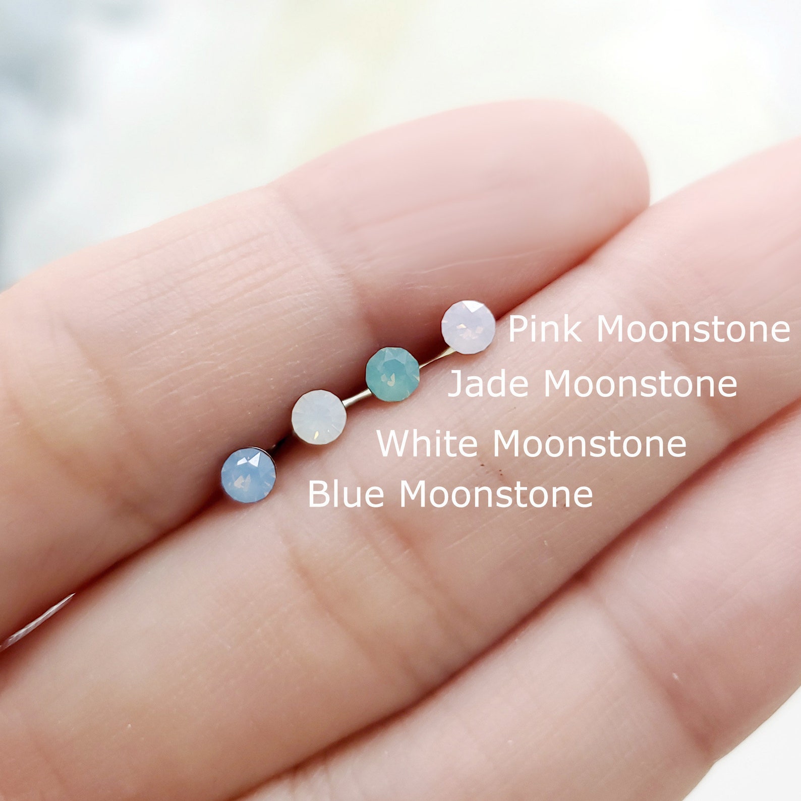 16G Tiny 3mm Moonstone Surgical Steel Stud Piercing, Cartilage Earring ...
