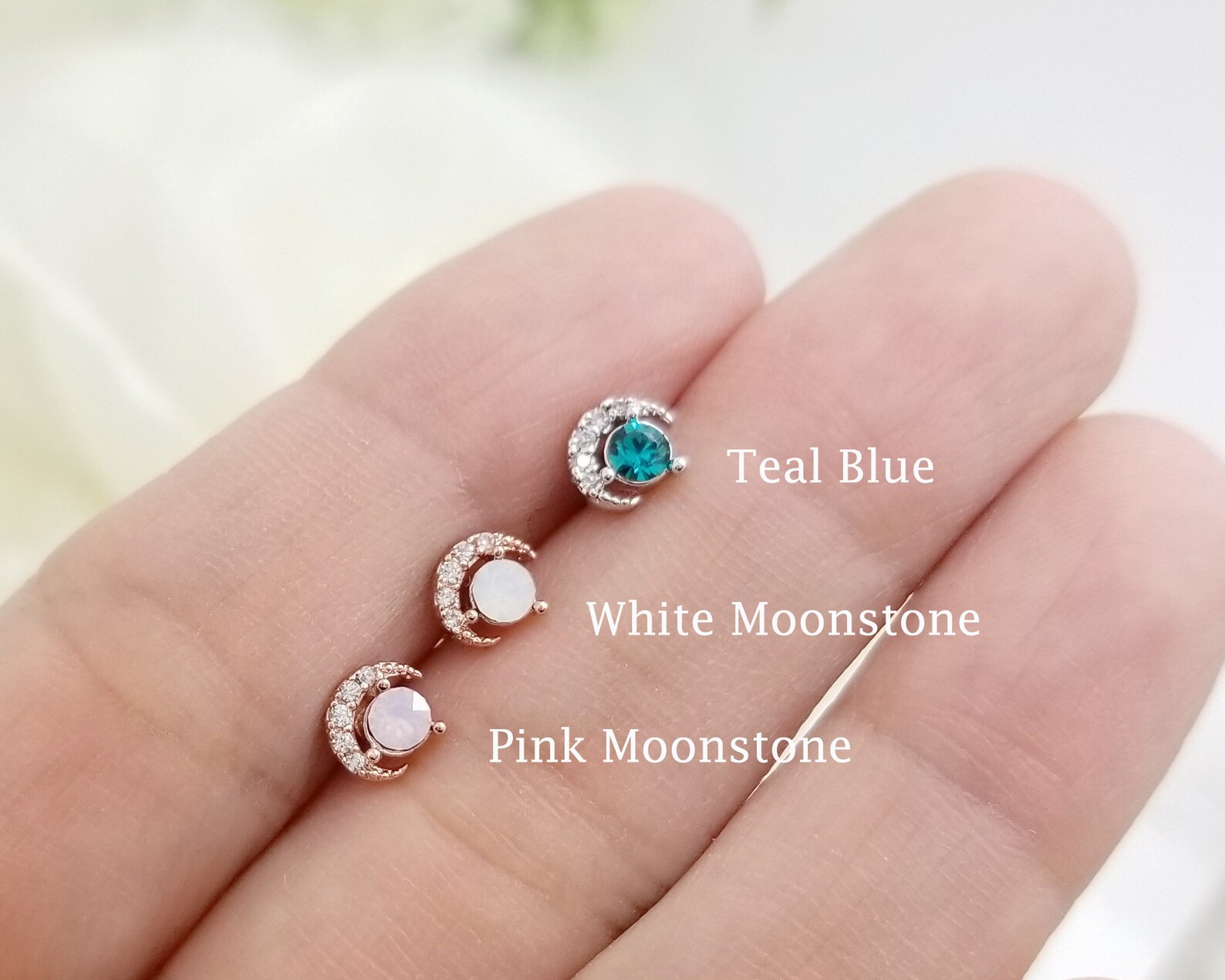 16G Crescent Moon and Stone Surgical Steel Stud Piercing - Etsy