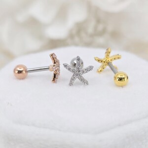 16G,20G,21G Dainty Starfish Cartilage Surgical Steel Stud Earring ...