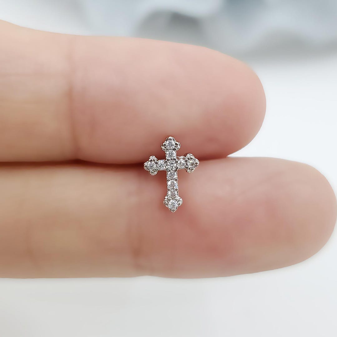 16G,20G,21G Dazzling Cross Piercing With Sparkling CZ Stones Surgical ...