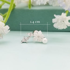 16G Shell Flower and Pearl With Leaves Cubic Zirconia Stud Earring ...