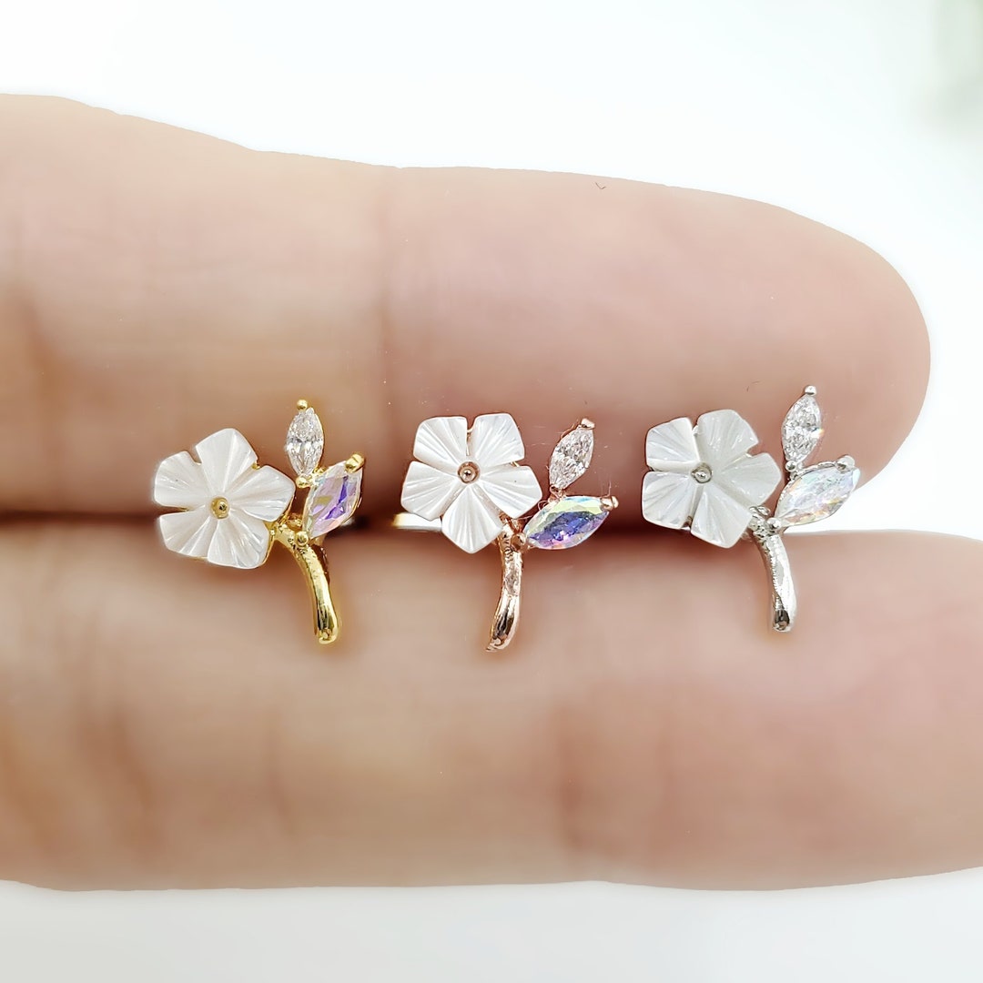 16G,20G,21G Shell Flower With Leaves Branch Surgical Steel Stud ...